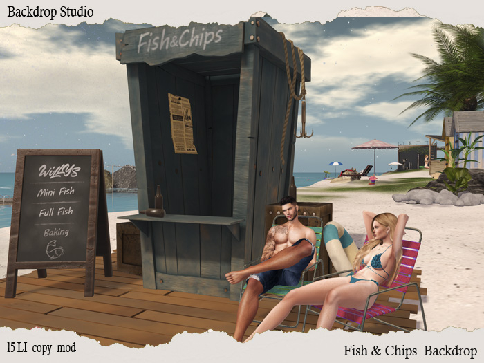Second Life Marketplace - Fish & Chips Beach Hut Backdrop